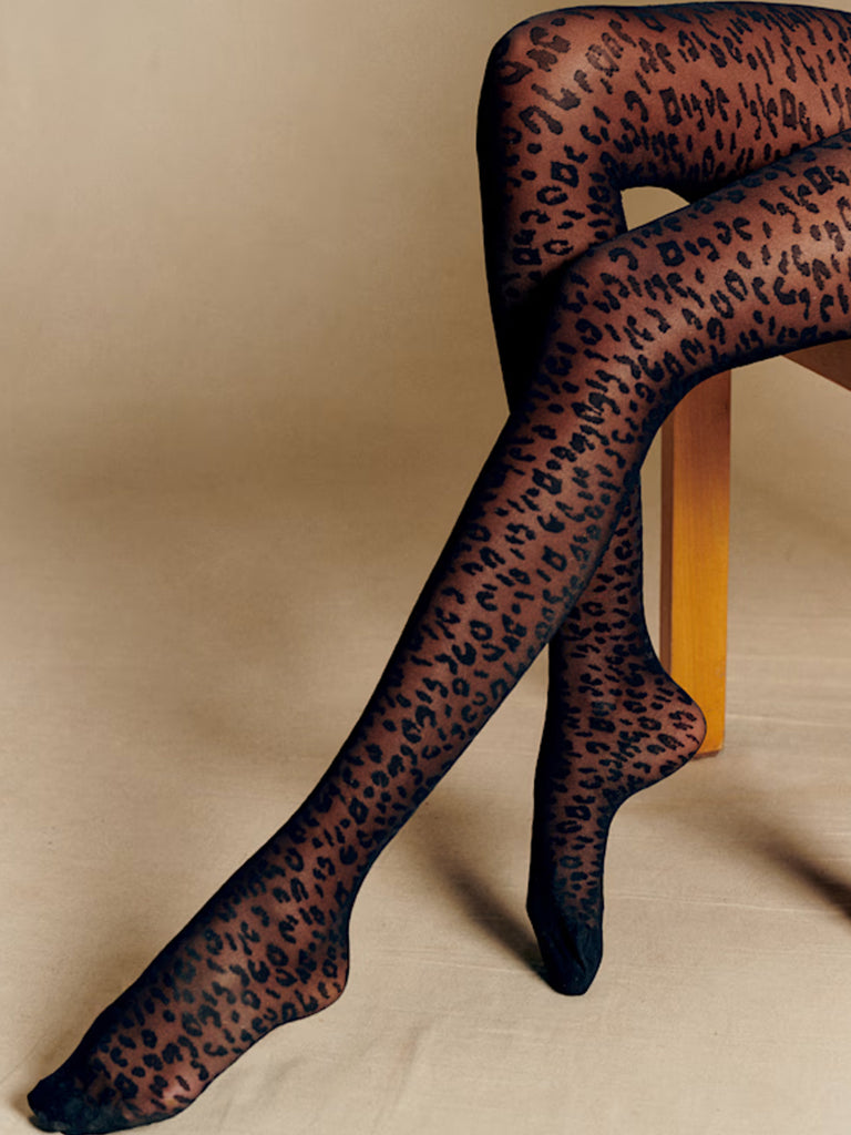 Black Sheer Leopard Pantyhose